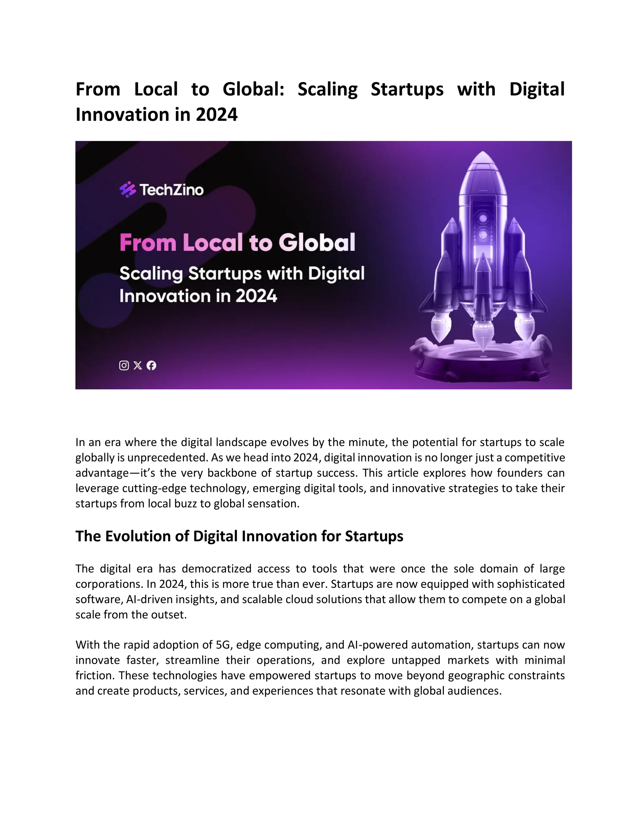 From Local to Global Scaling Startups with Digital Innovation in 2024 | PDF