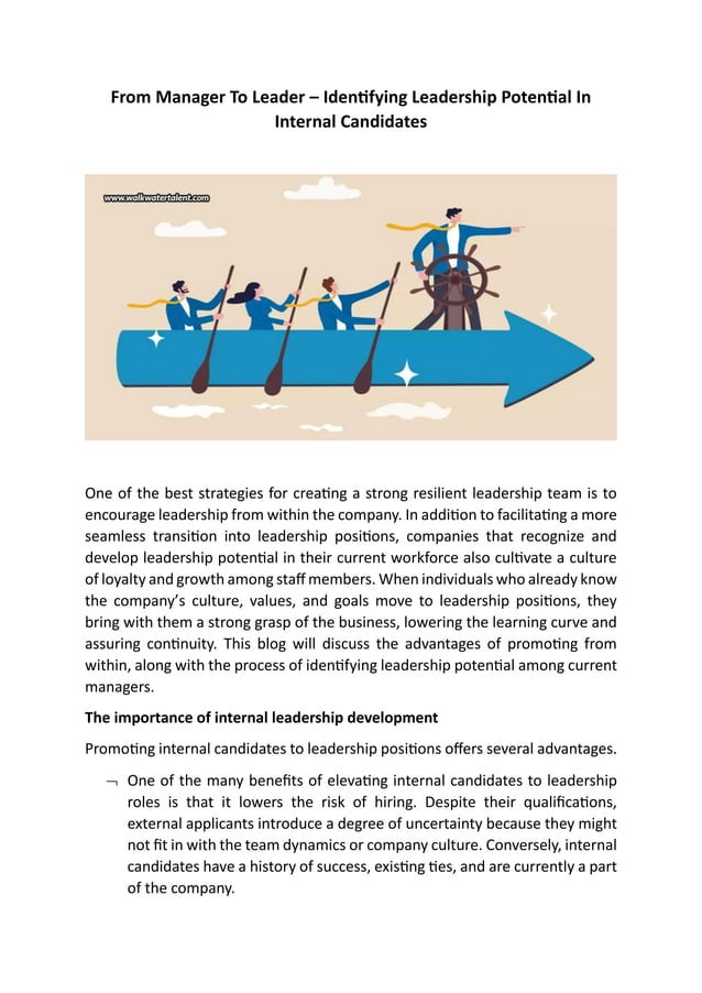 From Manager To Leader — Identifying Leadership Potential In Internal ...