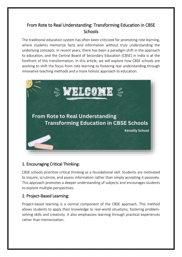 From Rote to Real Understanding Transforming Education in CBSE Schools ...