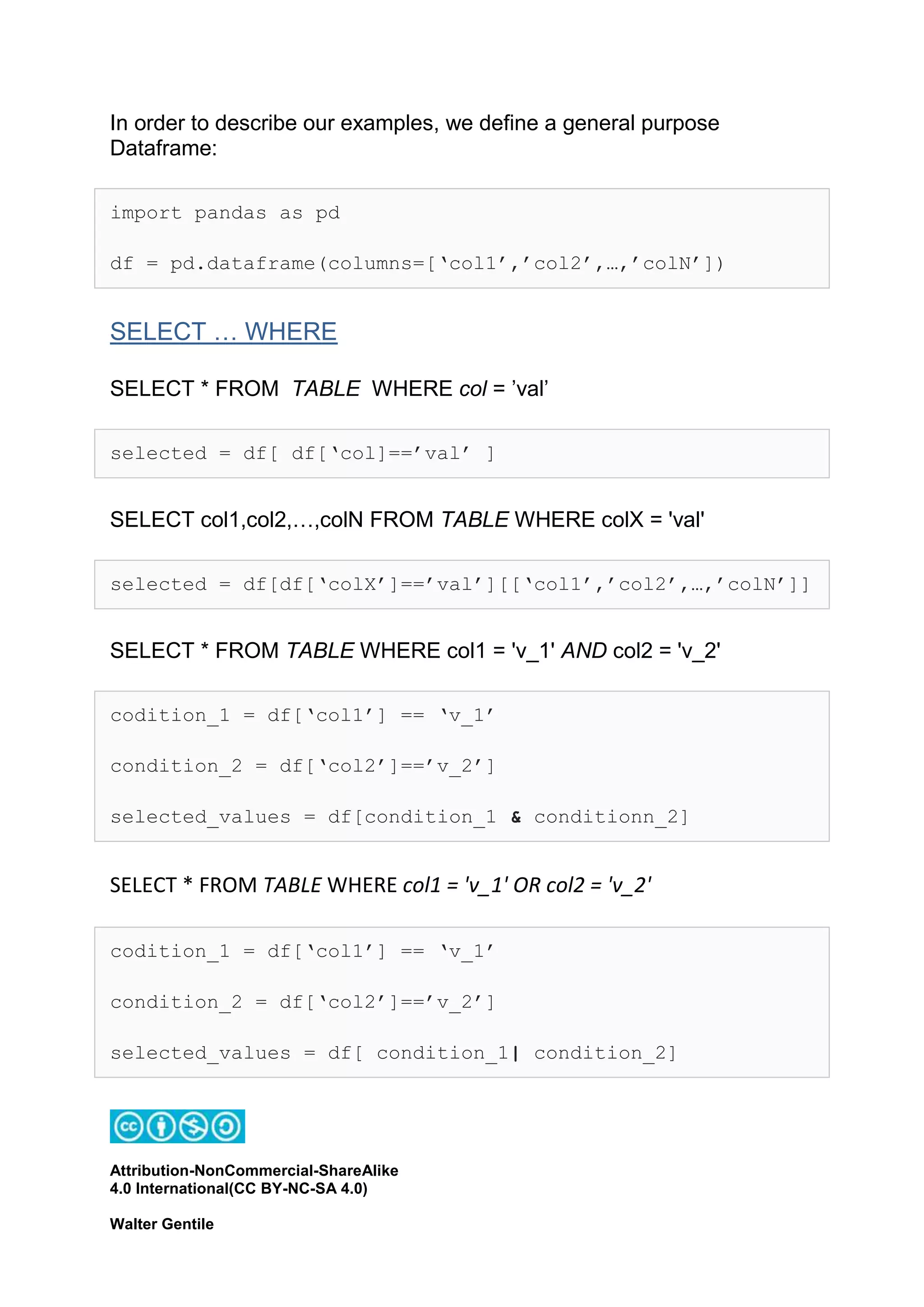 From SQL to Pandas | PDF From SQL to Pandas | PDF