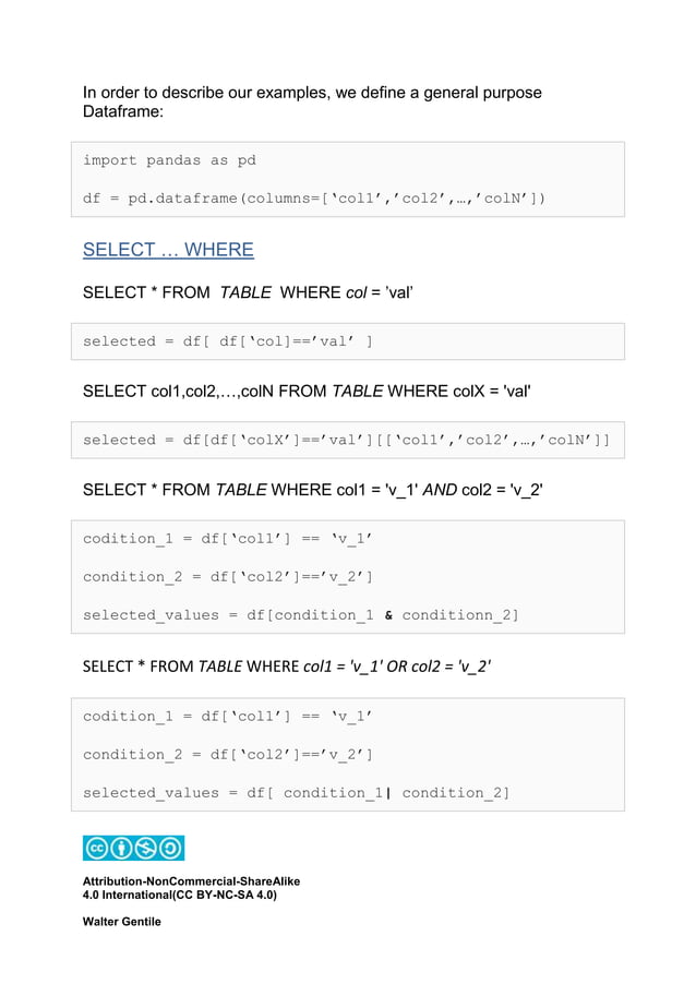 From SQL to Pandas | PDF