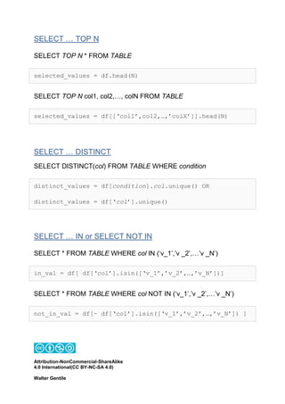 From SQL to Pandas | PDF