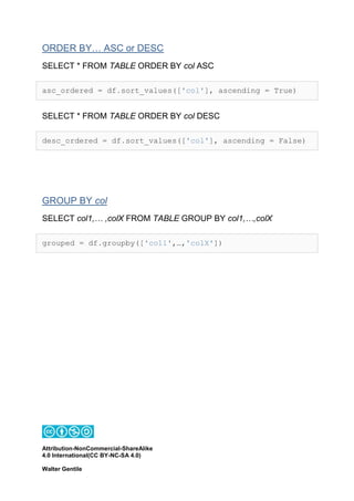 From SQL to Pandas | PDF