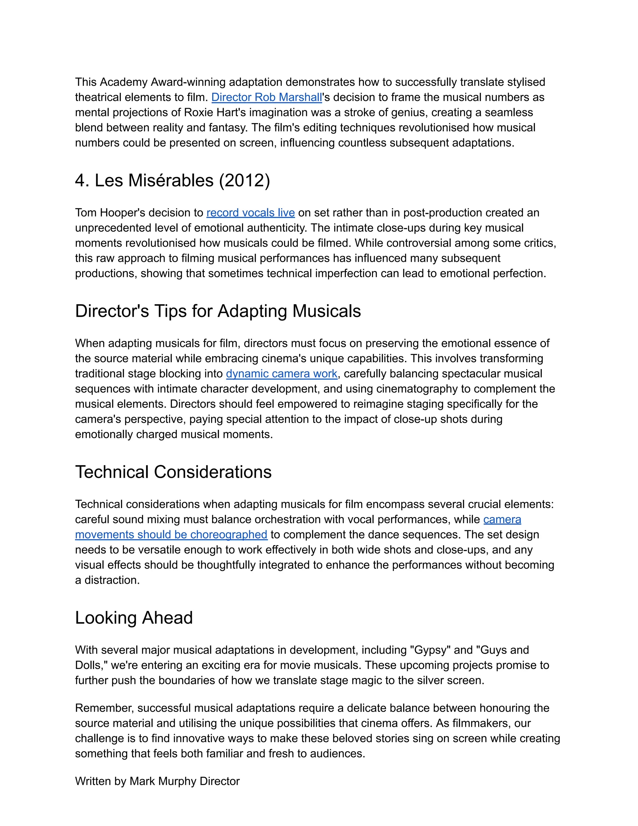 From Stage to Screen - The Evolution of Musical Theatre Adaptations | PDF