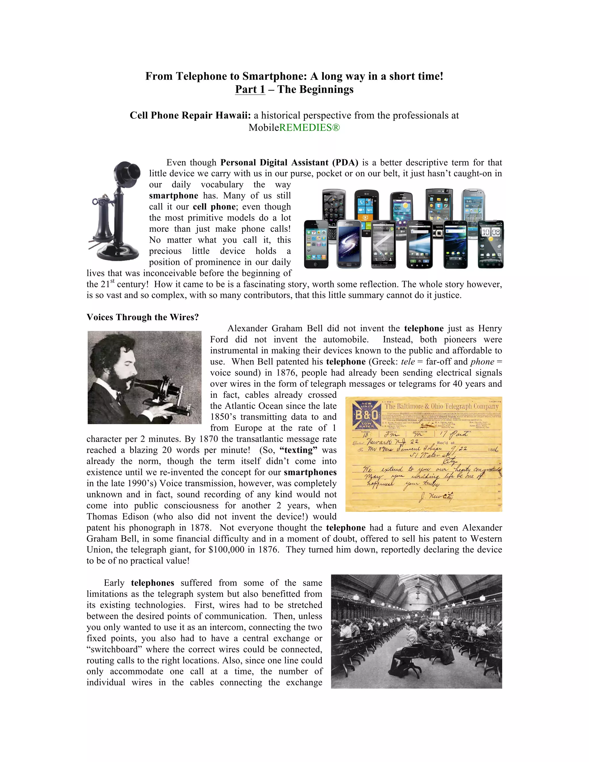 From Telephone to Smartphone: A long way in a short time! | PDF