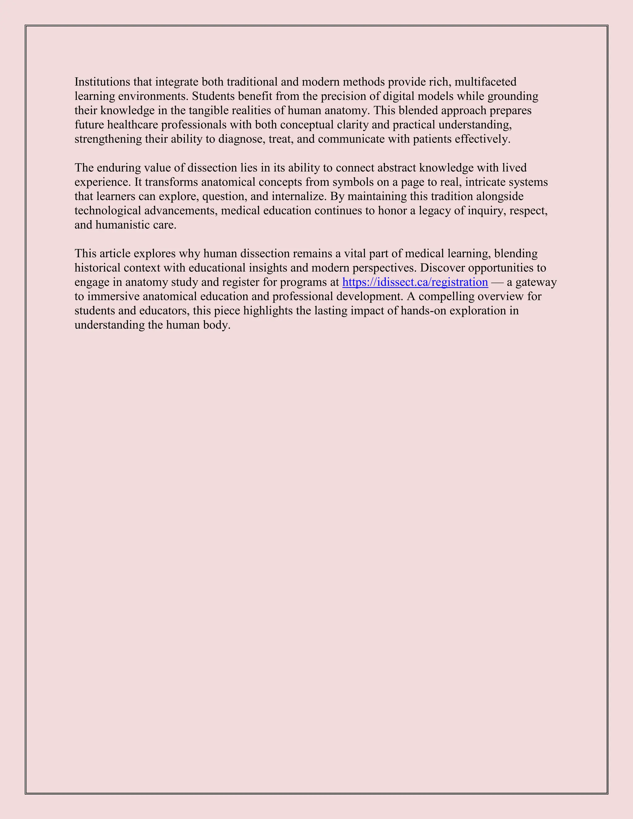 From Textbooks to the Table: The Lasting Value of Human Dissection | PDF