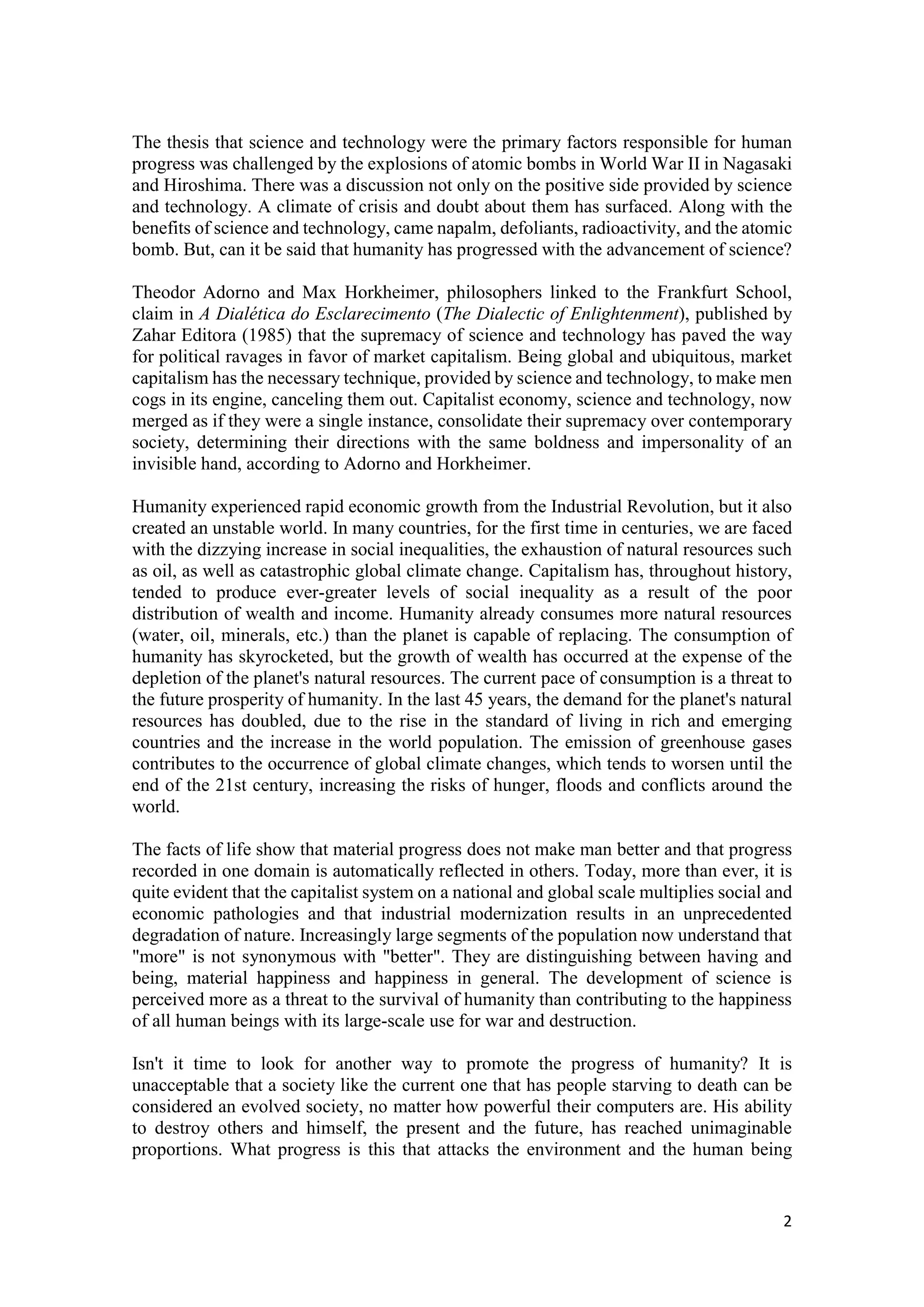 From the deplorable current progress to future progress for the benefit ...