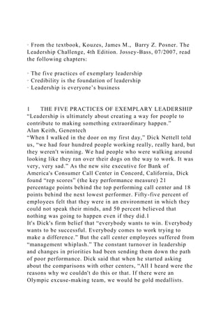 · From the textbook, Kouzes, James M., Barry Z. Posner. The Leade.docx