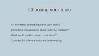 From topic to thesis: Developing a research question | PPT