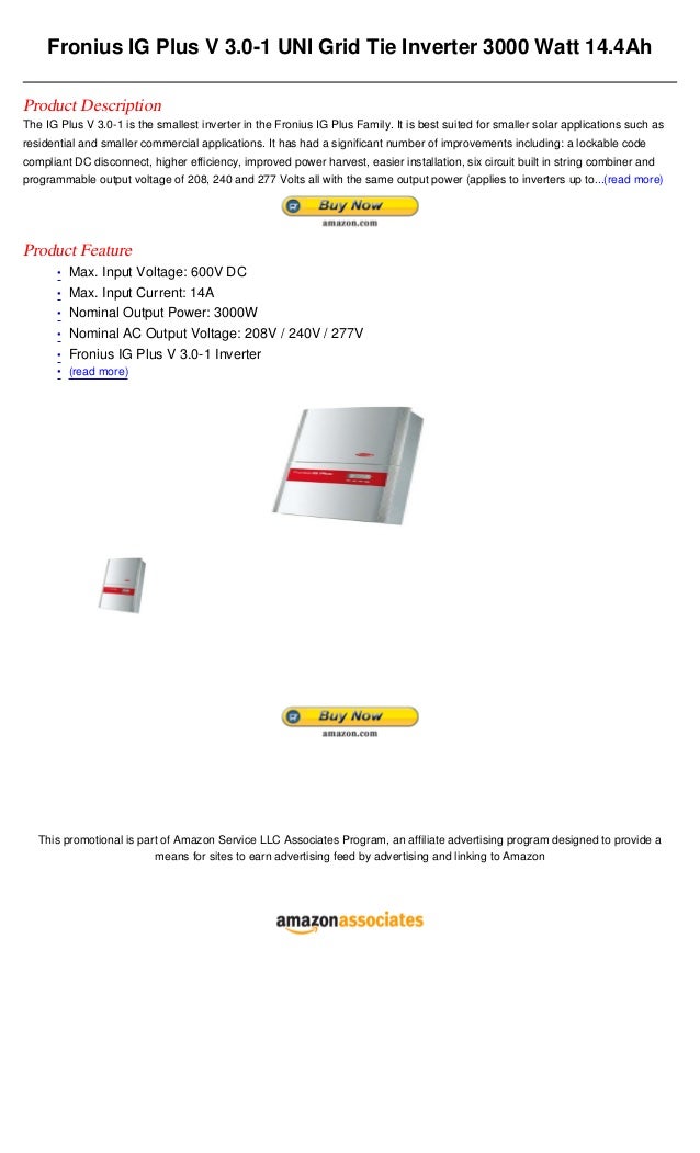 Fronius ig plus v 3.0 1 uni grid tie inverter 3000 watt 14.4 ah