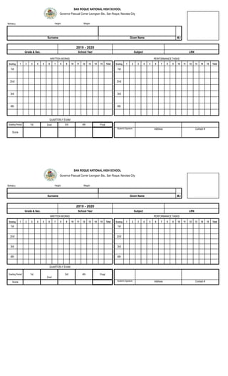MAPEH class record (Front) | PDF