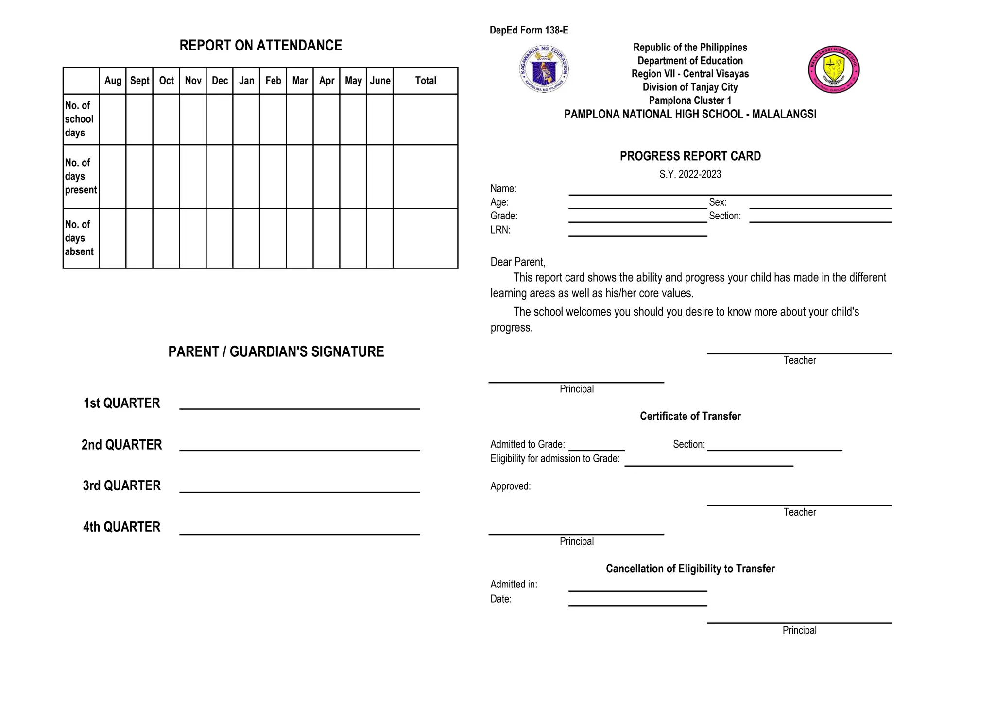 front-card.pdf malalangsi high school malalangsi pamplona | PDF