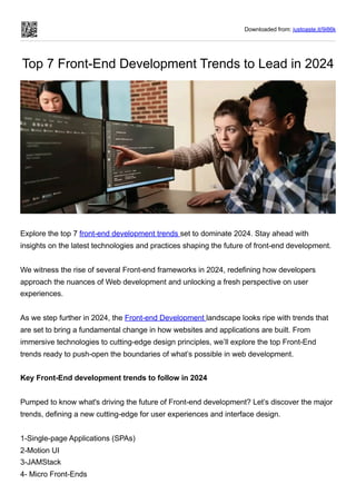 Top 7 Front-End Development Trends to Lead in 2024 | PDF