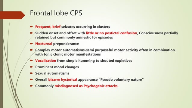 Frontal lobe epilepsy | PPTX | Brain and Nervous System Disorders ...