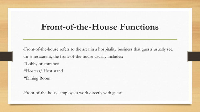FRONT AND BACK OF THE HOUSE.pptx | Dining Out | Food & Drink