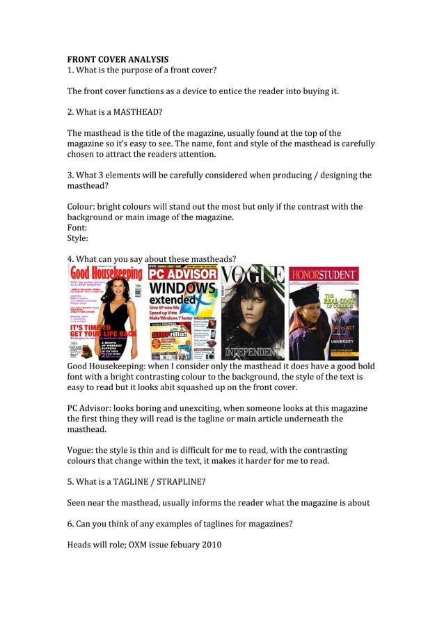 Front cover analysis | PDF