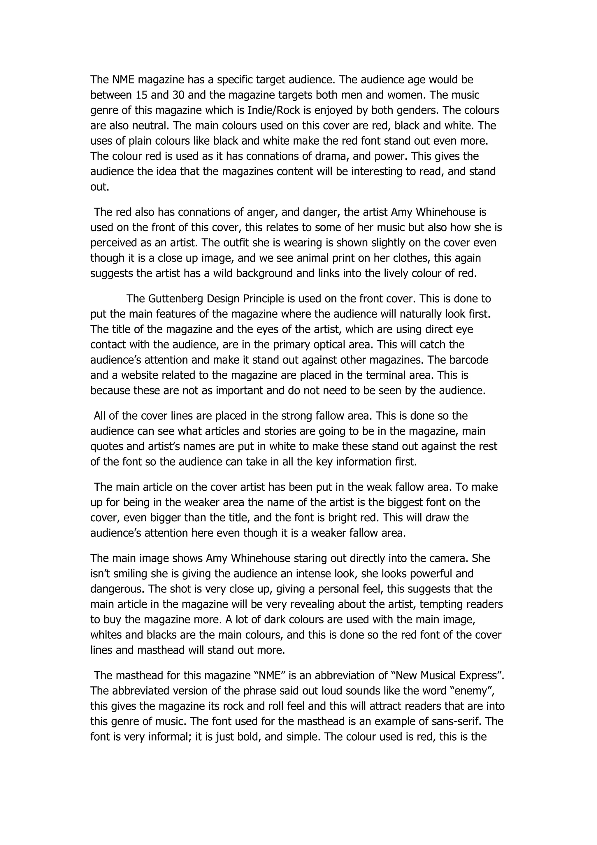 Front cover analysis essay and labelled analysis | DOC