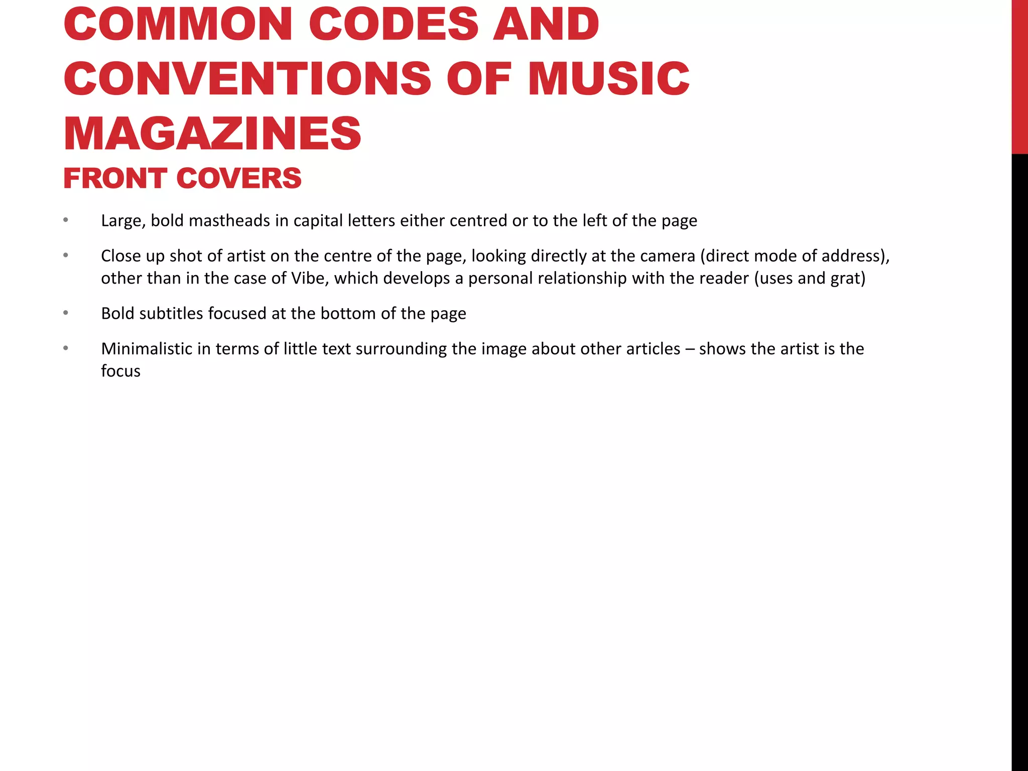 Codes and Conventions: Music Magazine Front Covers | PPTX
