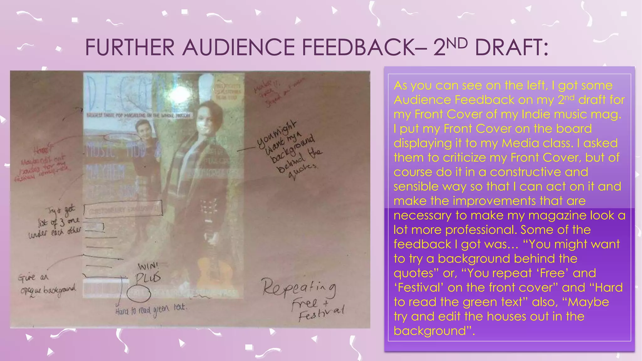 Front cover stages of production & audience feedback | PPT