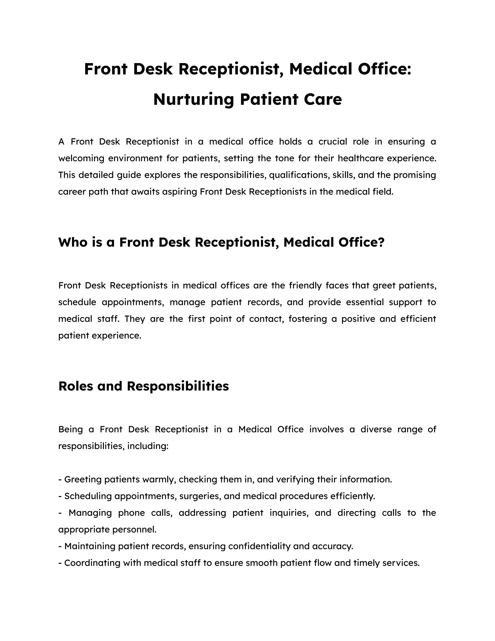 Front Desk Receptionist, Medical Office-Nurturing Patient Care.pdf