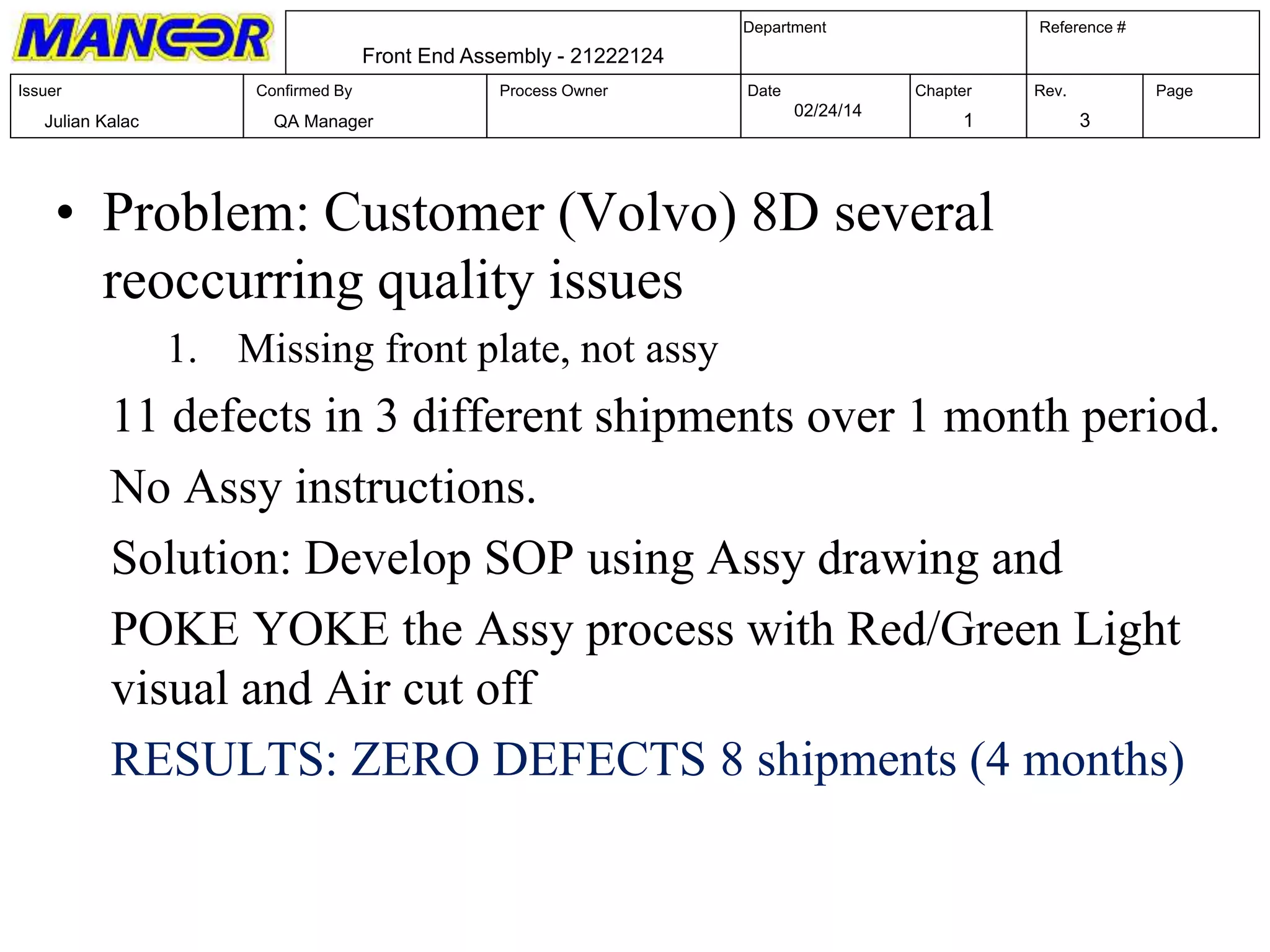 Front end assembly procedure volvo trucks | PPTX