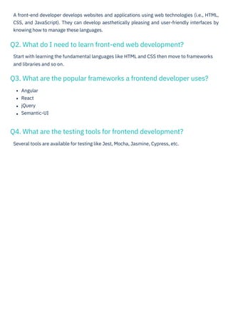 Frontend Developer Roadmap PDF By Scholarhat | PDF