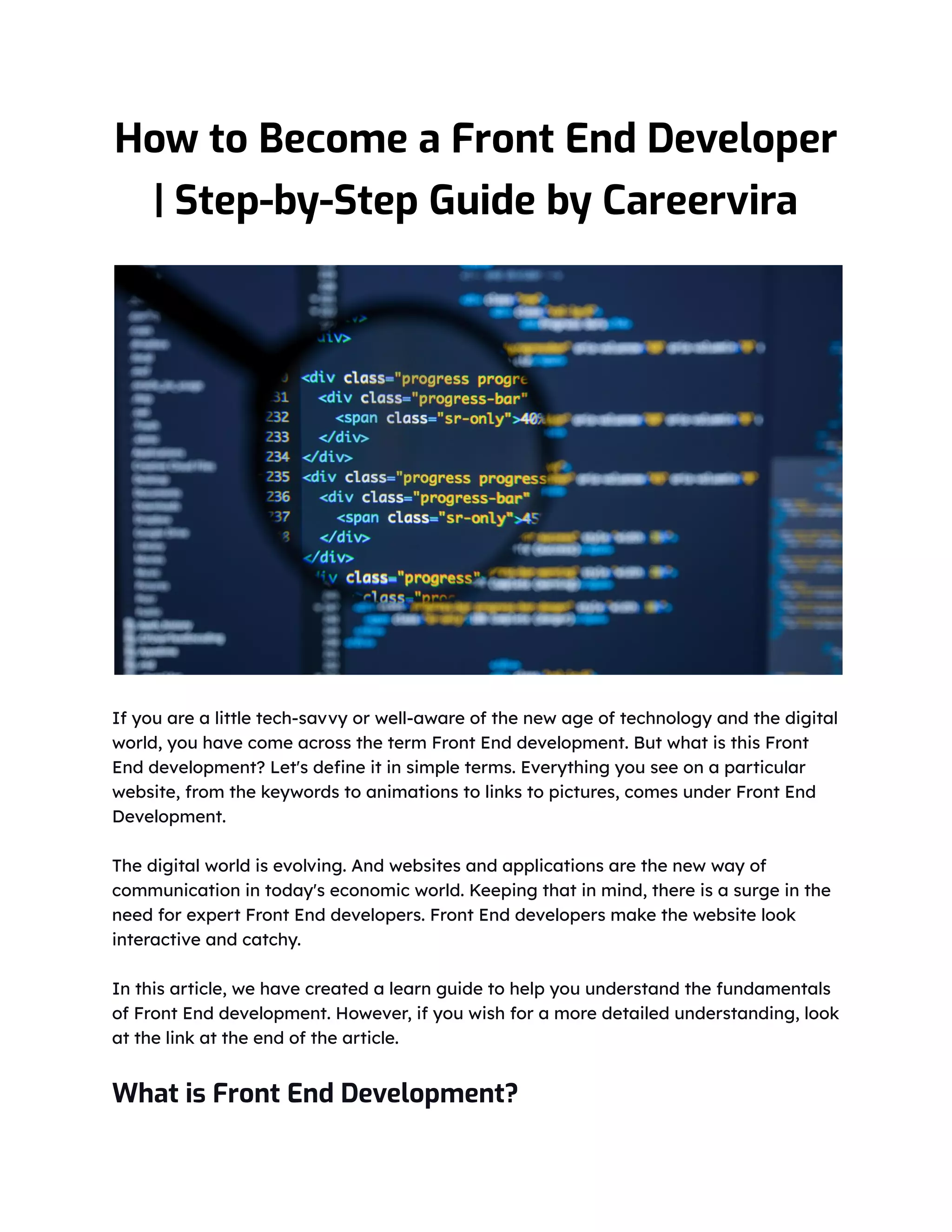 How to Become a Front-End Developer? Step-by-Step Guide by Careervira | PDF