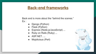 Front end frameworks | PPTX | Web Development | Internet