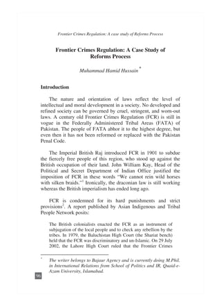 Frontier crimes regulation a case study of reforms process | PDF ...