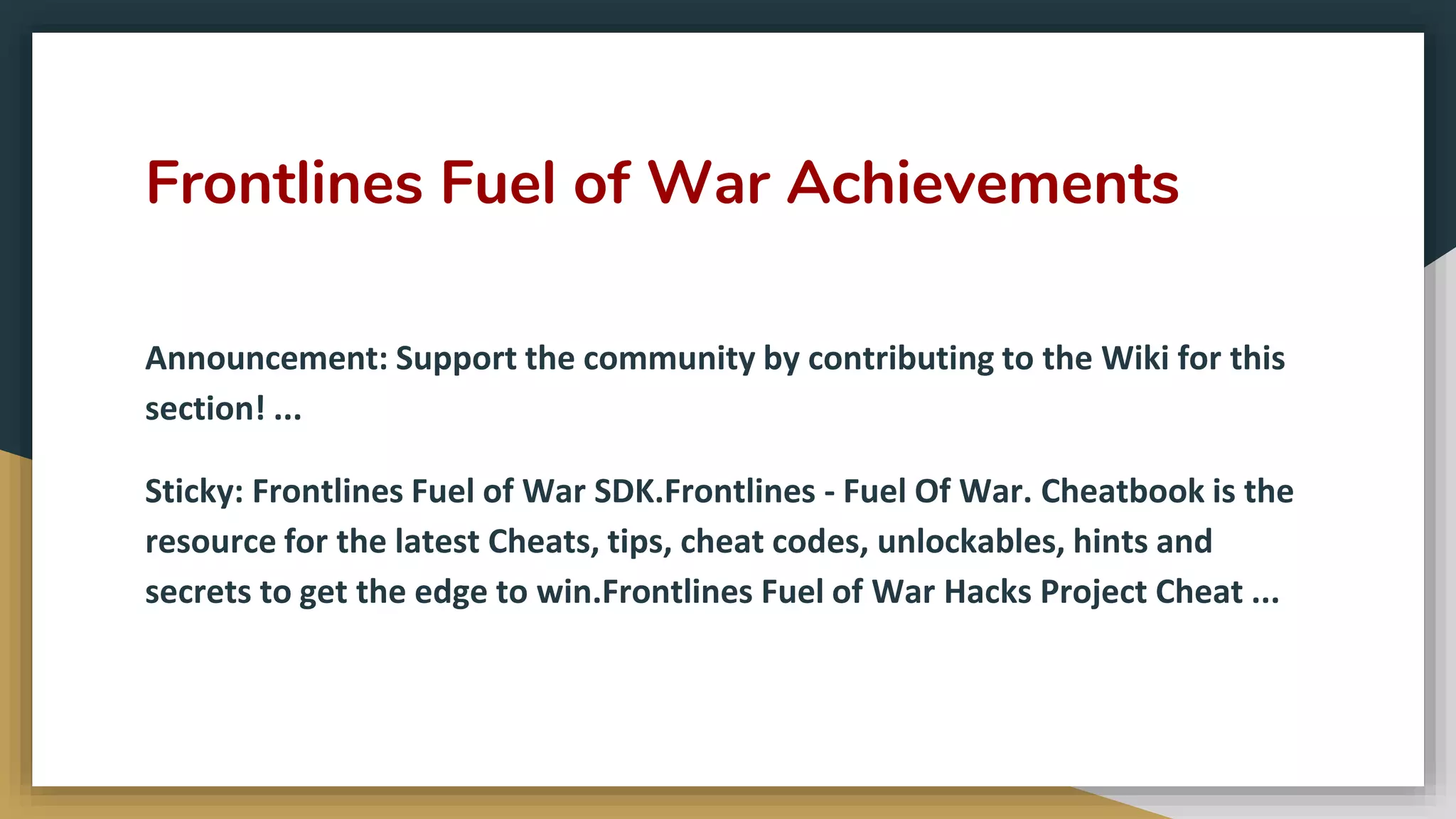 Frontlines fuel of war cheats | PPT
