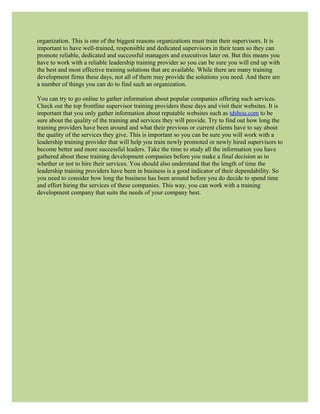 Frontline Supervisor Training: Things To Know | DOC