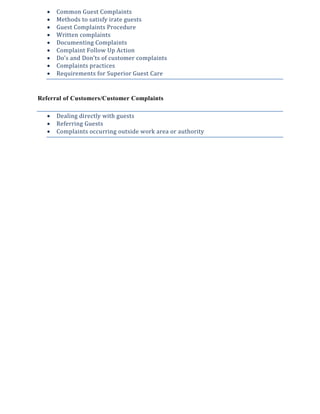 Front line training programmes sam hospitality academy | PDF