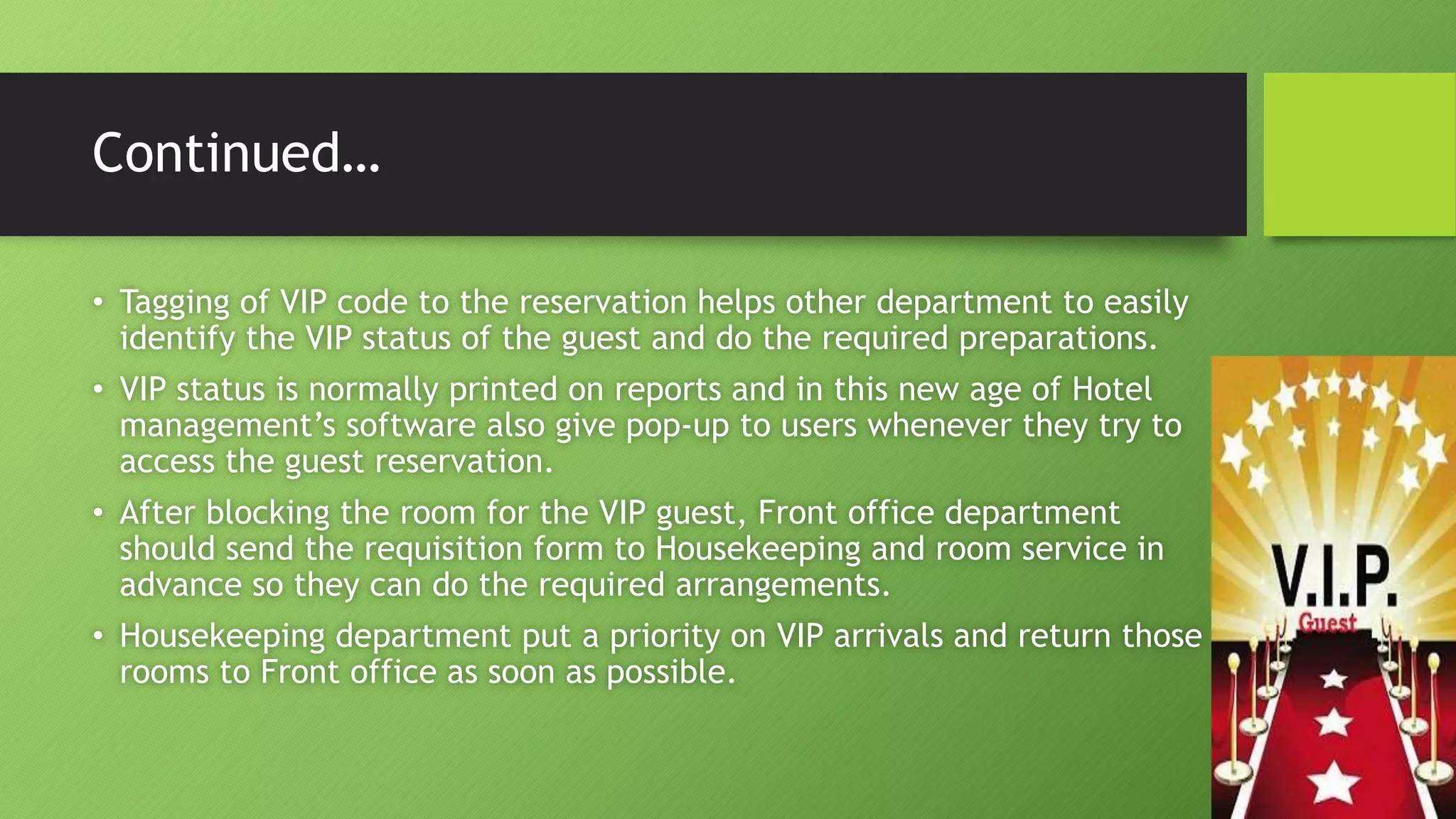 Front Office(Pre-arrival procedure for FIT, VIP & Groups) | PPTX