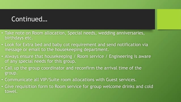 Front Office(Pre-arrival procedure for FIT, VIP & Groups) | PPTX