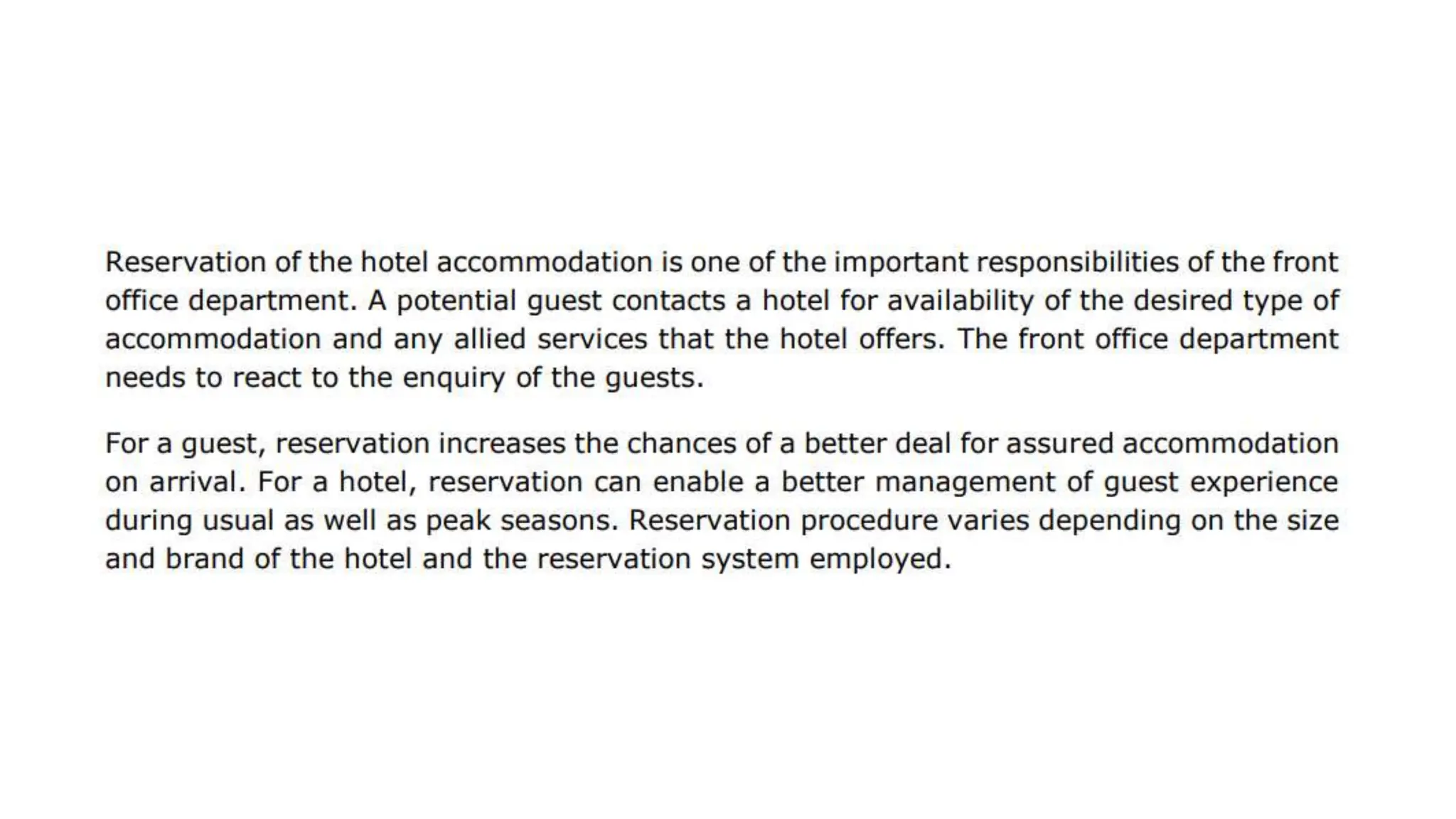 FRONT OFFICE - RESERVATION for BSHM.pptx | Free Download