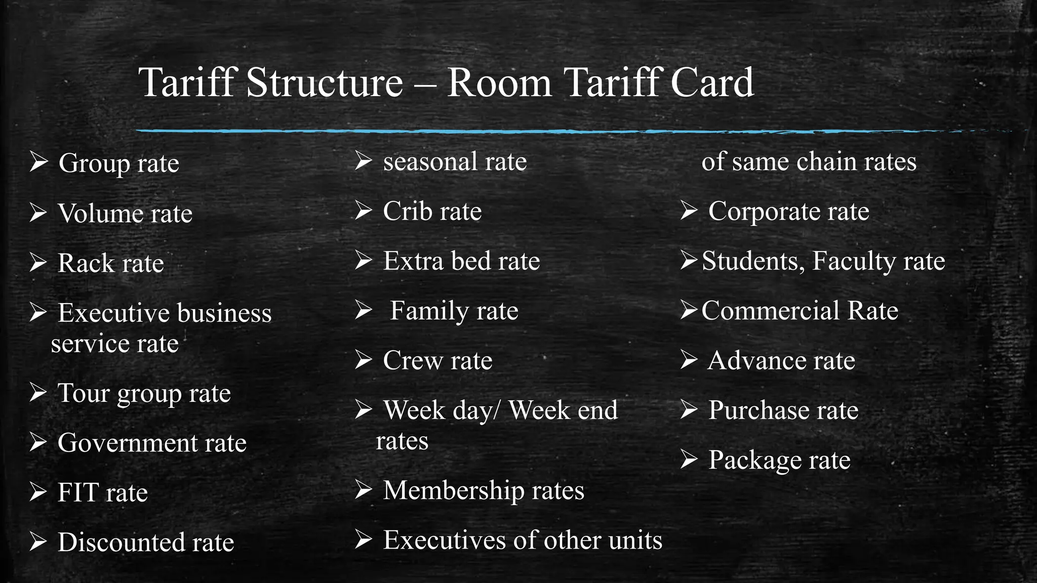 Front Office -Tariff Structure of Hotels | PPTX