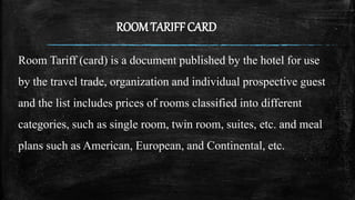 Front Office -Tariff Structure of Hotels | PPTX