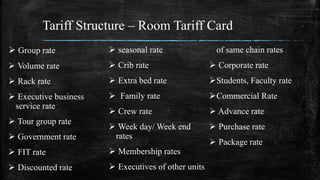 Front Office -Tariff Structure of Hotels | PPTX