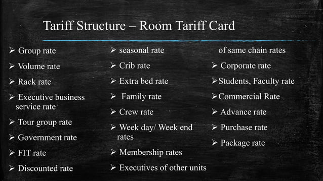 Front Office -Tariff Structure of Hotels | PPTX