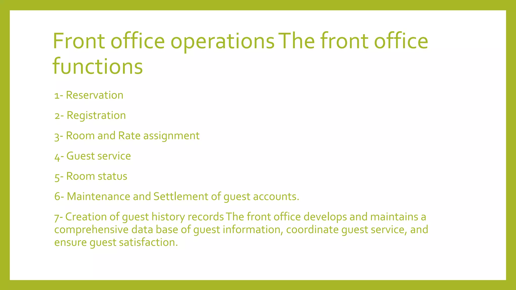 Front Office Department Design By Austin | PPTX