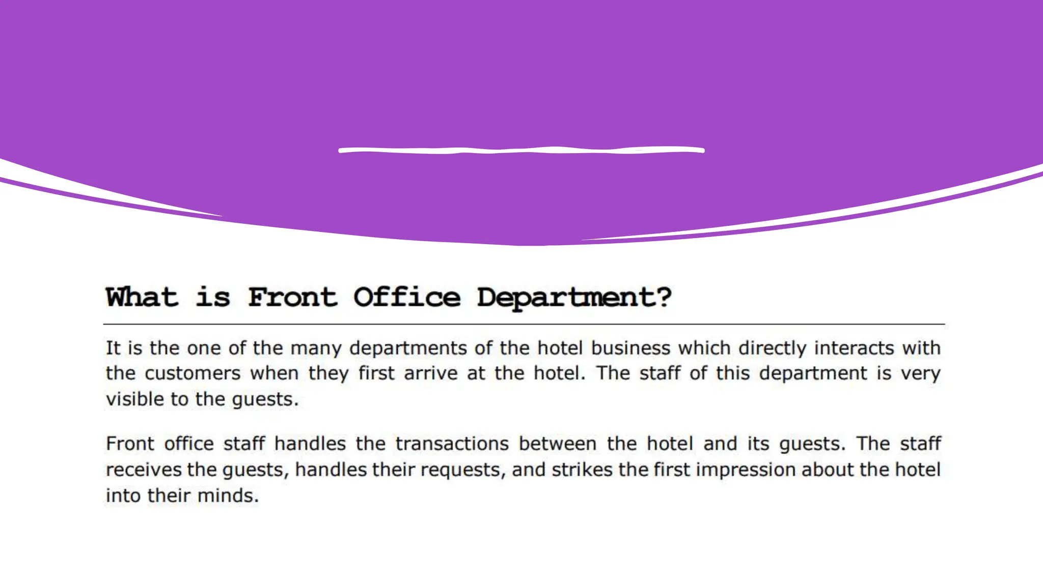Front Office Department Presentation PPT | PPT