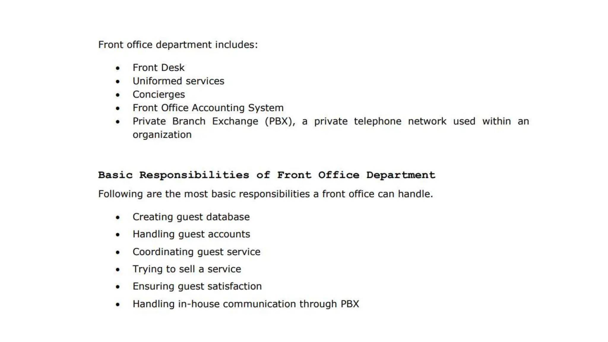 Front Office Department Presentation PPT | PPT