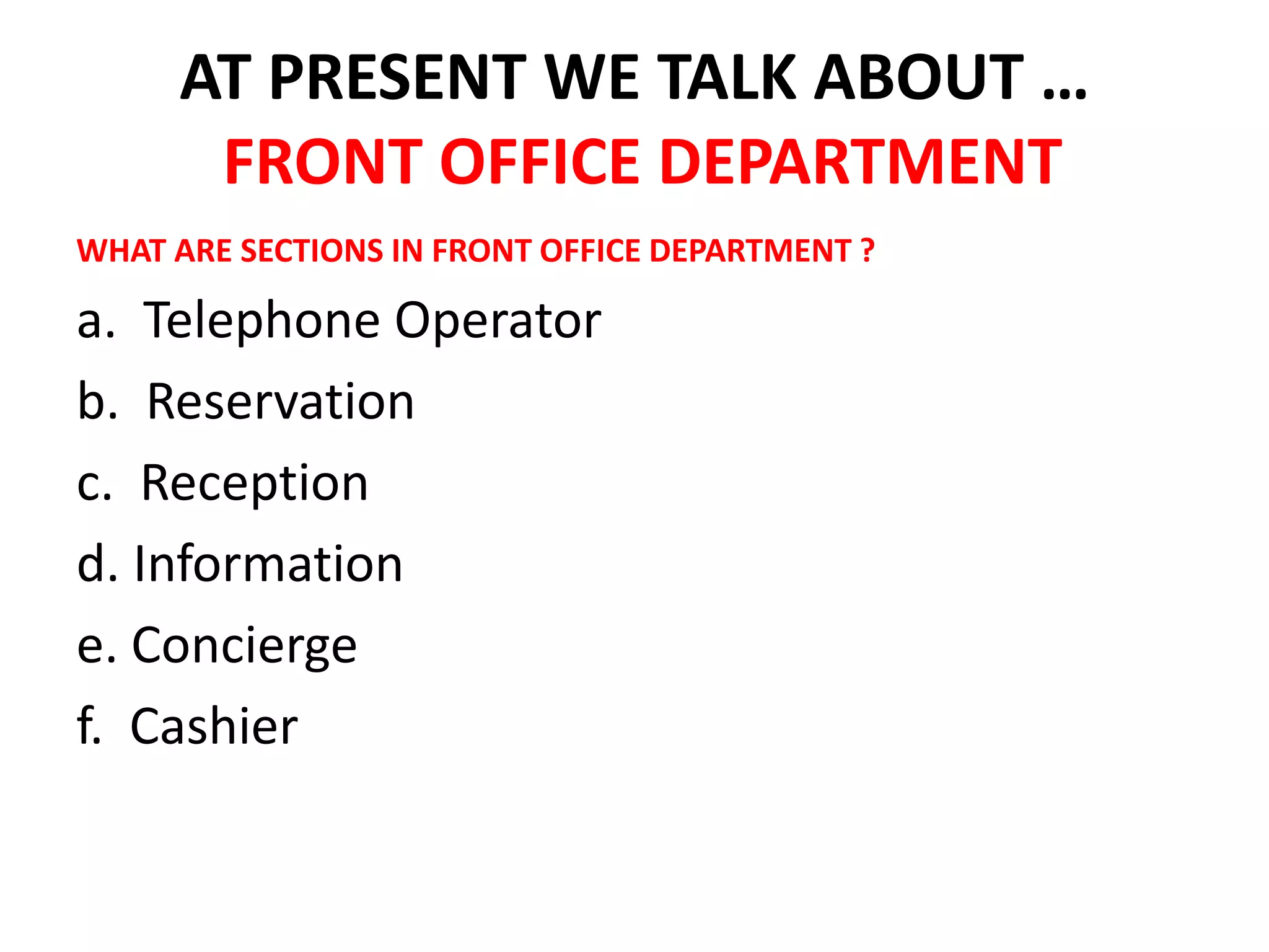 Front office departments | PPTX