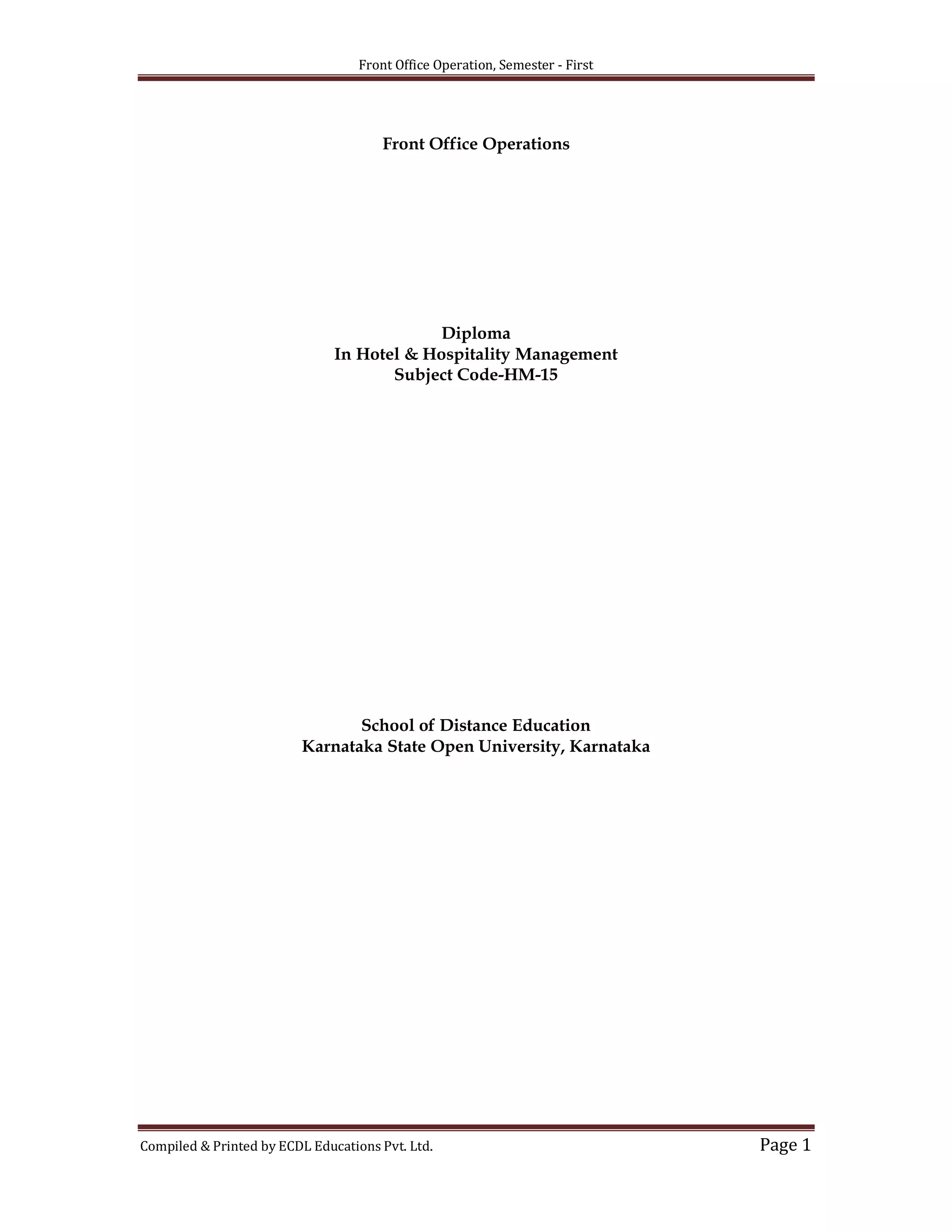 Front office operation | PDF