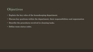 Front Office Operations Chapter 3: Housekeeping Operations | PPTX