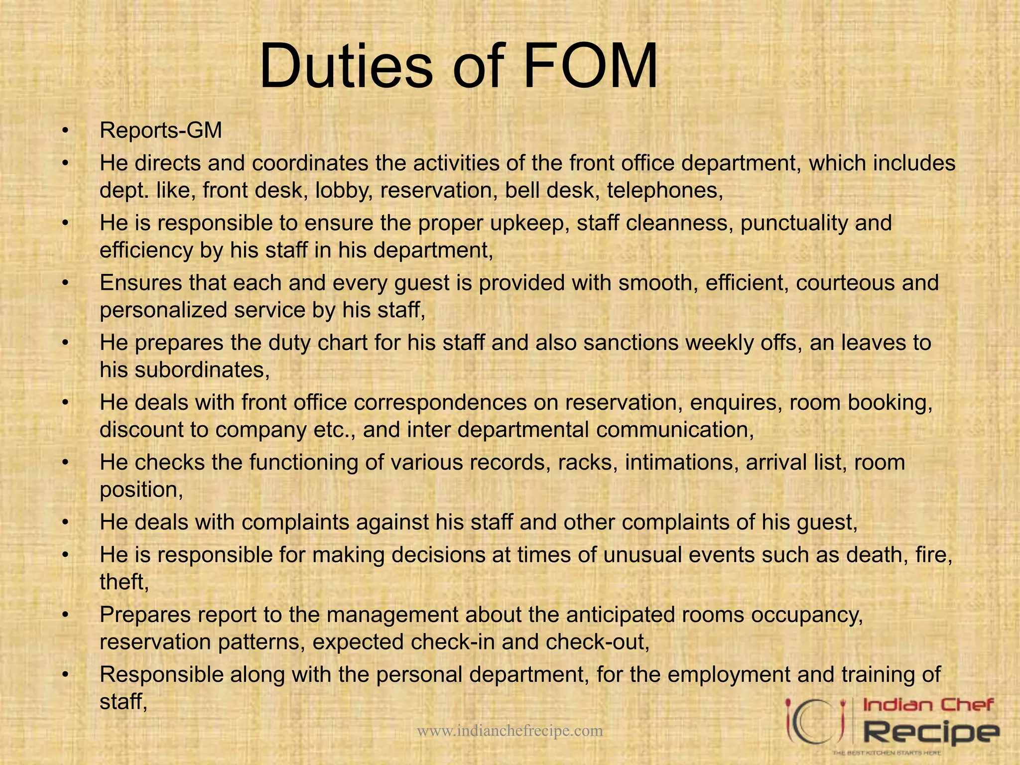 FRONT OFFICE ORGANISATION IN HOTEL | PPTX