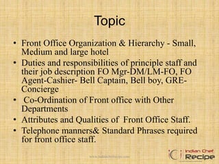 FRONT OFFICE ORGANISATION IN HOTEL | PPTX