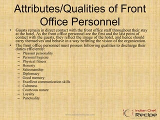 FRONT OFFICE ORGANISATION | PPTX