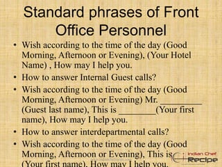 FRONT OFFICE ORGANISATION | PPTX