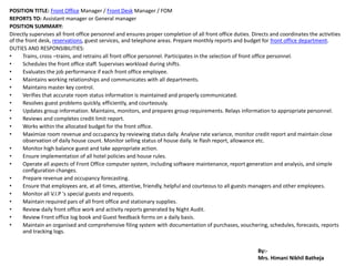 Front office organization | PPTX | Hotels and Motels | Travel Type